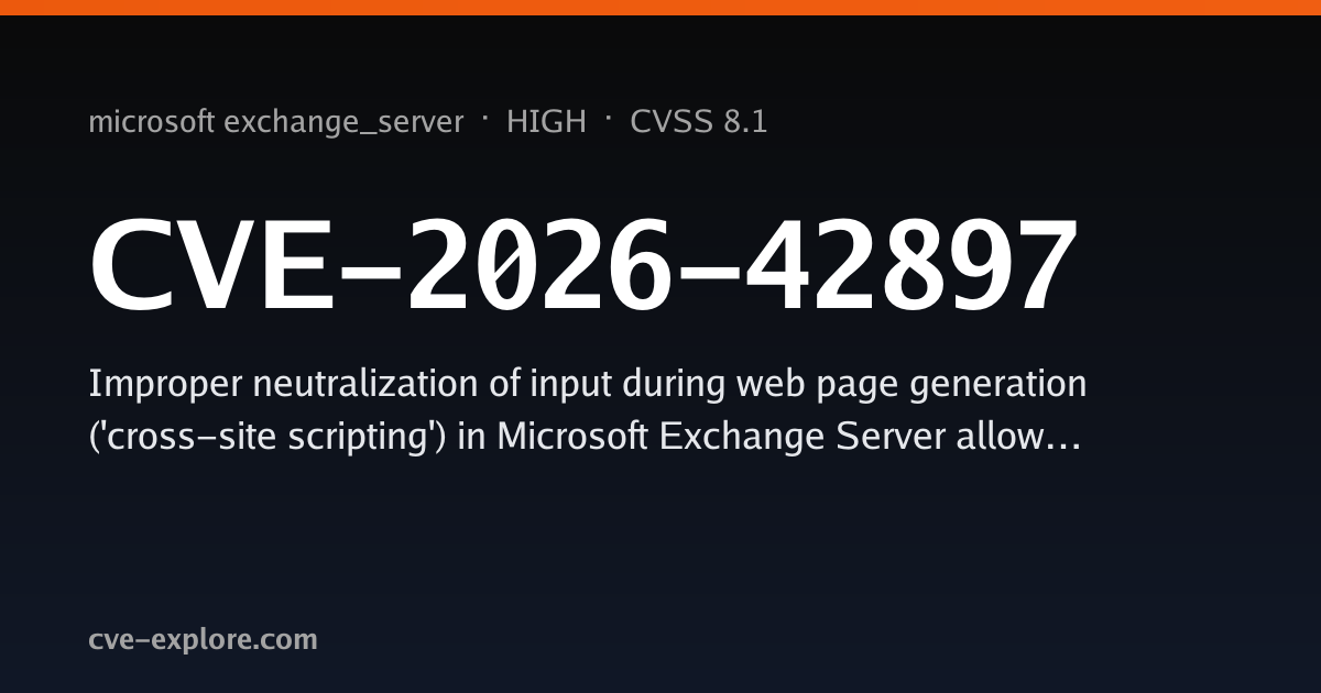 XSS in Microsoft Exchange_server — CVE-2026-42897 | CVE Explore